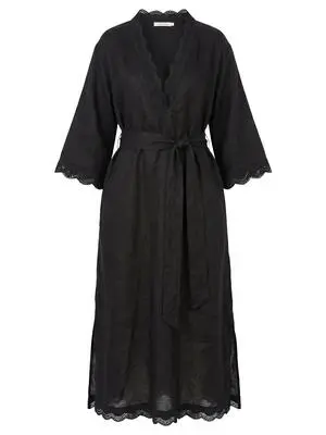 Adrift Clothing Tia Linen Tunic Dress In Lace - Black
