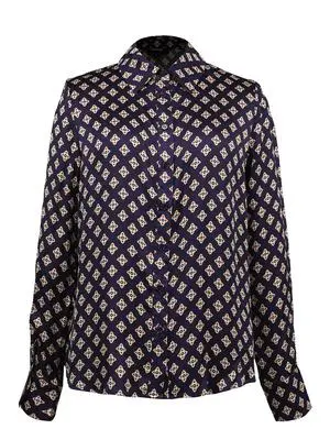 SMART AND JOY Graphic Print Satin Long Sleeves Shirt Navy - Blue
