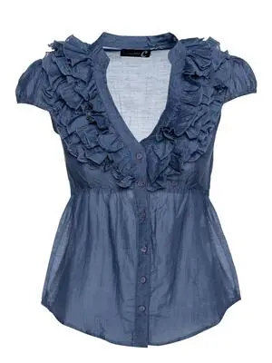 CONQUISTA Sleeveless Ruffle Detail Top - Blue