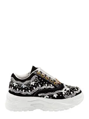 RETTROSE Ava Luxury Suede Handmade Embellished Trainers - Black