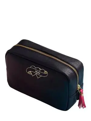 VIDA VIDA Mum Tattoo Leather Make-up Bag With Pink Tassel - Black