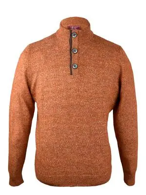 DAVID WEJ Jayden Button Neck Elbow Patch Jumper Burnt - Orange
