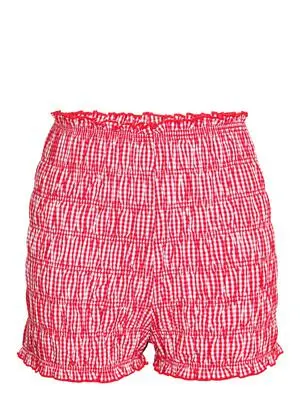 AMY LYNN Danica Cotton Gingham Shirrerd Shorts - Red