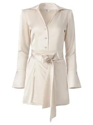 LITA COUTURE Cream Satin Mini Wrap Dress - White