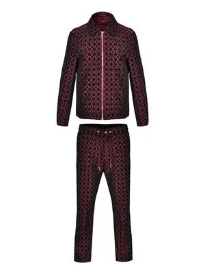 DAVID WEJ Kensington Luxury Velvet Jacquard Aviator Set Wine - Red