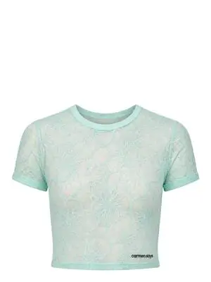 Carmen Says Mist Aqua Lace Cropped T-shirt - Blue