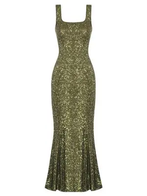 ELSAVA Elsava Sequined Maxi Dress With Open Back Green