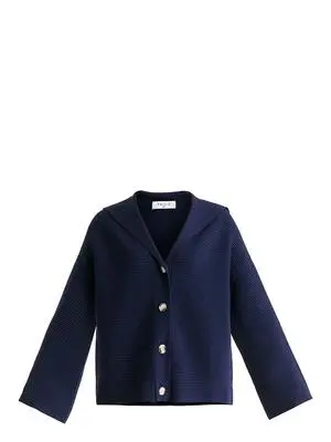 PAISIE Sailor Collar Ribbed Cardigan In Navy - Blue