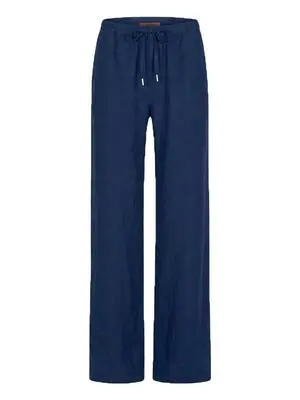 MAISON TANGERINE Linen Wide Leg Long Trousers Deep For Blue