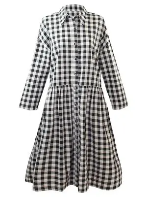 ZENZEE Neutrals Cotton Linen Gingham Shirt Dress & Natural - Black