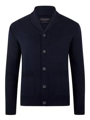 PAUL JAMES KNITWEAR Chunky Merino Wool Marello Shawl Collar Cardigan Navy - Blue