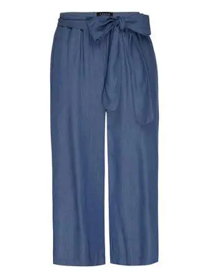 LAHIVE Belted Wide Leg Palazzo Pants With Self Wrap Belt - Blue