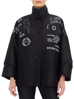 MAXJENNY Black / Silver Square Boxy Jacket Black With Swarovski Details - Black/silver