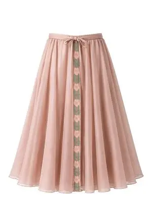 IZABELA MANDOIU Blush Embroidered Tie-waist Midi Skirt