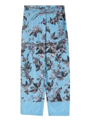 NIZA Trouser With Floral Print And Lace Details - Blue