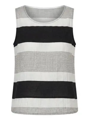 JAMES LAKELAND Striped Linen Blend Sleeveless Button-back Top - Black