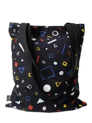 QU Multicolor Pattern Canvas Tote Bag - Black