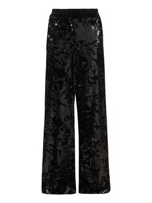 SARVIN Sequin Velvet Flared Trousers - Black
