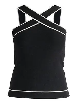 PAISIE Contrast Detail Crisscross Halterneck Knit Top - Black