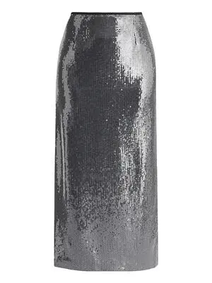 PAISIE Sequin Midi Skirt With Side Slit - Black