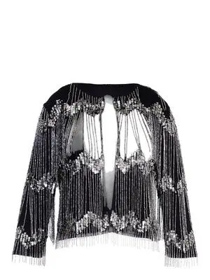 ROSE & NANCY Black / Silver Phoebie Black Silver Fringe Jacket - Black/silver