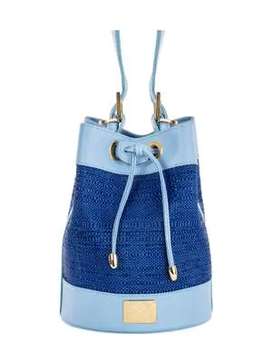 HENRY DANIEL ROMA Alice Bucket Bag Blu Leather & Blu Raffia - Blue