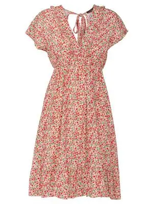 TANTRA SPAIN SL Short Floral Print Dress With Ruffle Detail, Open Back - Red