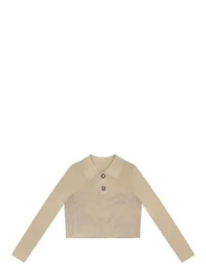 ROCH PEREL Neutrals / Ecru Knit Crystal Top - Silver