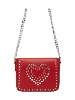 JUAN-JO Leather Crossbody With Silver Heart Studded Red