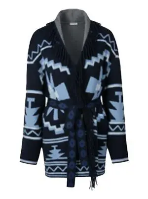TIRILLM Maggie Pattern Knitted Cashmere Cardigan, Navy Blue