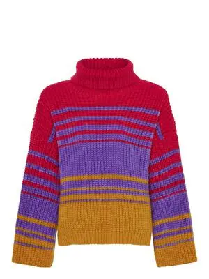 CARA & THE SKY Megan Stripe Roll Neck Jumper Cherry - Red