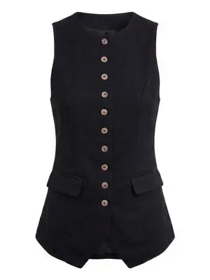 MODENAIRE Longline Vest Structured Button Front - Black