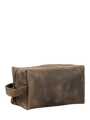 LEATHERE Handmade Leather Makeup Bag Brown- Minneapolis - Black/brown