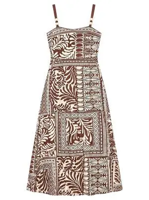 YUMI Tile Print Maxi Dress With Bead Details - Brown