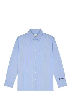 Éclectique Striped Casual Shirt In Lightweight Cotton - Blue