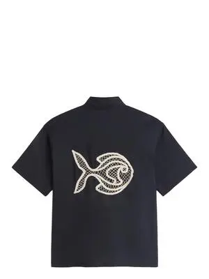 THINKING MU Fish Kurtis Oversize Hand-embroidered Shirt - Blue