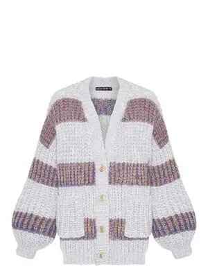 CARA & THE SKY Olivia Stripe Button Oversized Cardigan - Grey