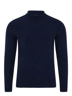PAUL JAMES KNITWEAR Lambswool Mock Turtle Neck Jumper - Blue