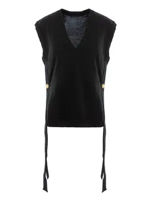 CONCEPT A TROIS Knitted Vest With Side Ribbons - Black