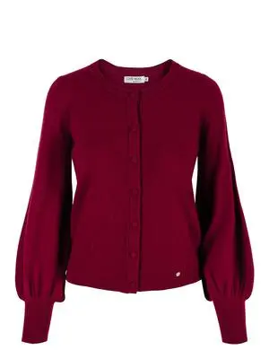 TIRILLM Ava" Cashmere Cardigan With Puffed Sleeves Wine - Red