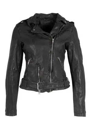 Mauritius Belted Slim Fit Leather Jacket Wild Dark - Green