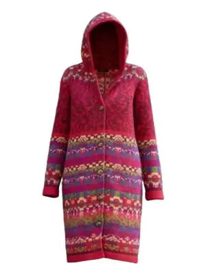 Saachi Fair Isle Nordic Long Cardigan - Red