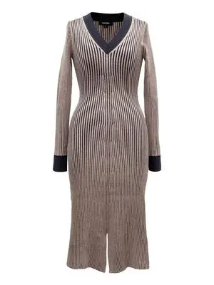 SMART AND JOY Bi Color V Neck Jumper Dress - Brown