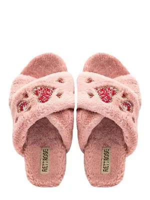 RETTROSE Neutrals Kaylee Nude Luxury Plush Diamanté Embellished Handmade Slipper Brown