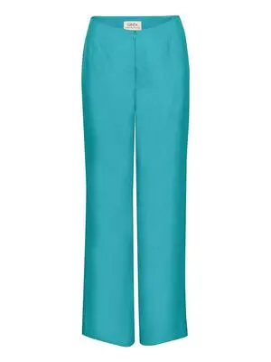 GINTA Silk & Linen Blend Wide Leg Pants - Blue