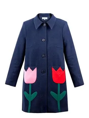 GUILLAUME ALEXANDRE Classic Collar Wool Coat With Tulip Pockets - Blue