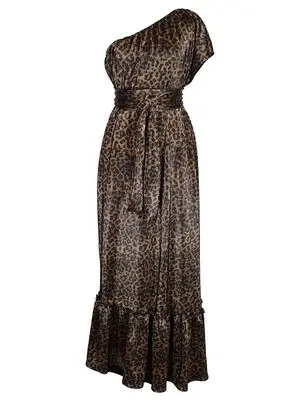 JENNAFER GRACE Panther Slink One Shoulder Maxi Dress - Brown
