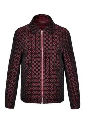 DAVID WEJ Kensington Luxury Velvet Jacquard Aviator Jacket Wine - Red