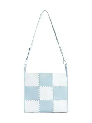 ORANGE CUBE Large Mosaic Square Stitch Tote Bag Seashell & Baby - Blue