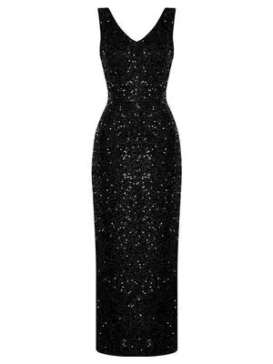 ELSAVA Elsava Sequin V-Neck Maxi Dress Black